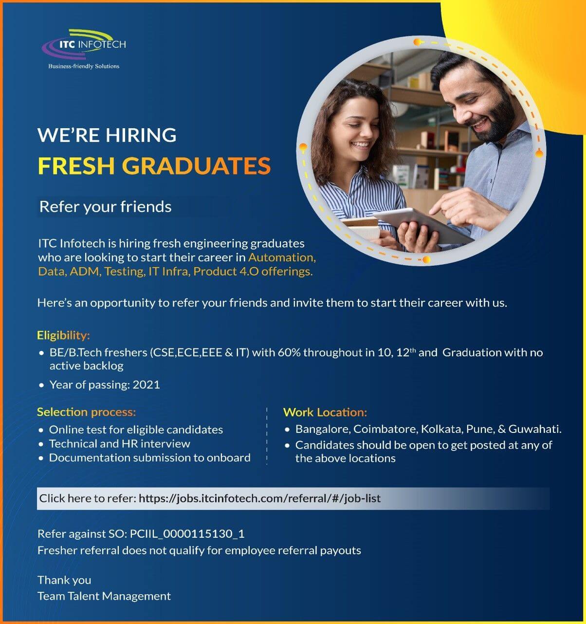 ITC Infotech Off Campus Referral Drive 2021 Graduate Engineer Trainee